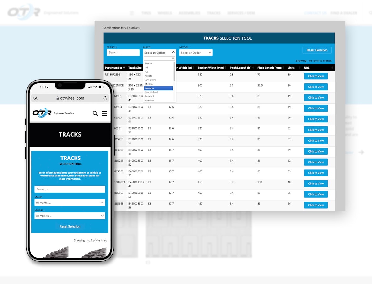 OTR Engineered Solutions Rolls Out Tracks Selection Tool, Dealer ...
